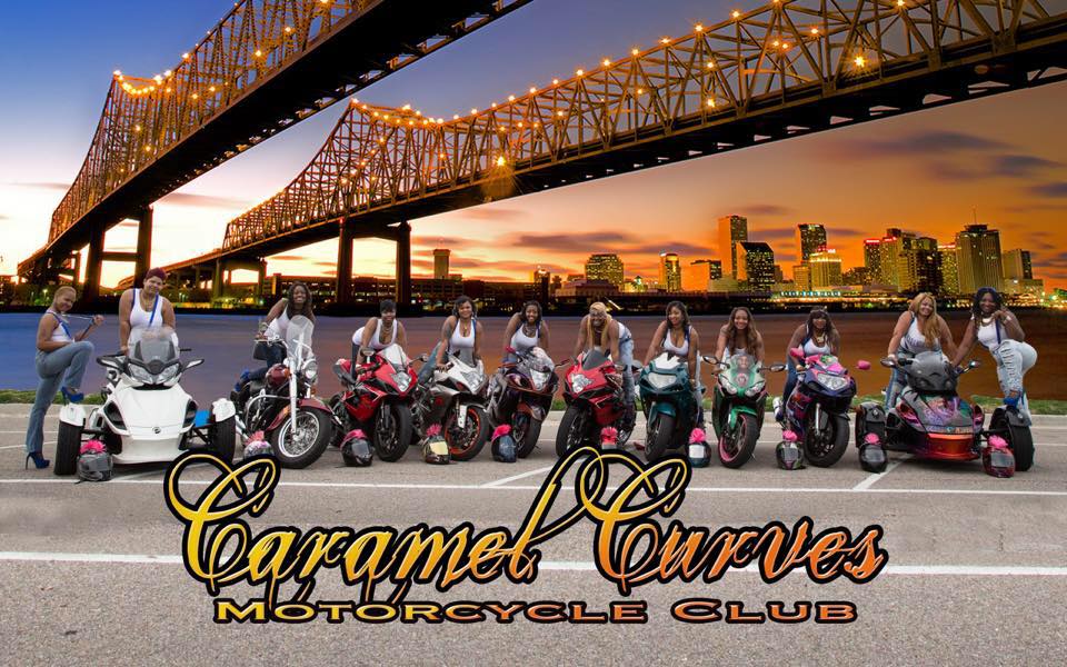 Caramel Curves Motorcycle Club- All Women Motorcycle Club Laying down ...